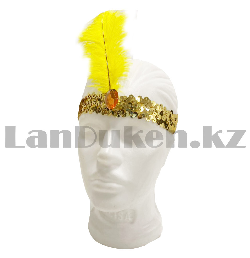 Повязка с пером в стиле Чикаго ободок с пайетками (золотистая с желтым ...