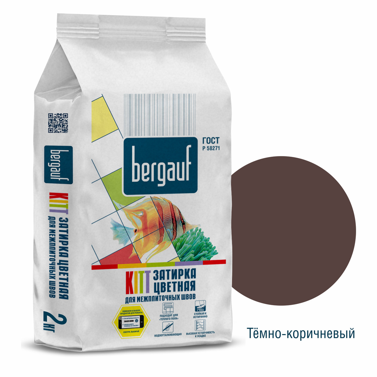 Затирка KITT "ТЁМНО-КОРИЧНЕВАЯ" для межплиточных швов, 2 кг, Bergauf ...