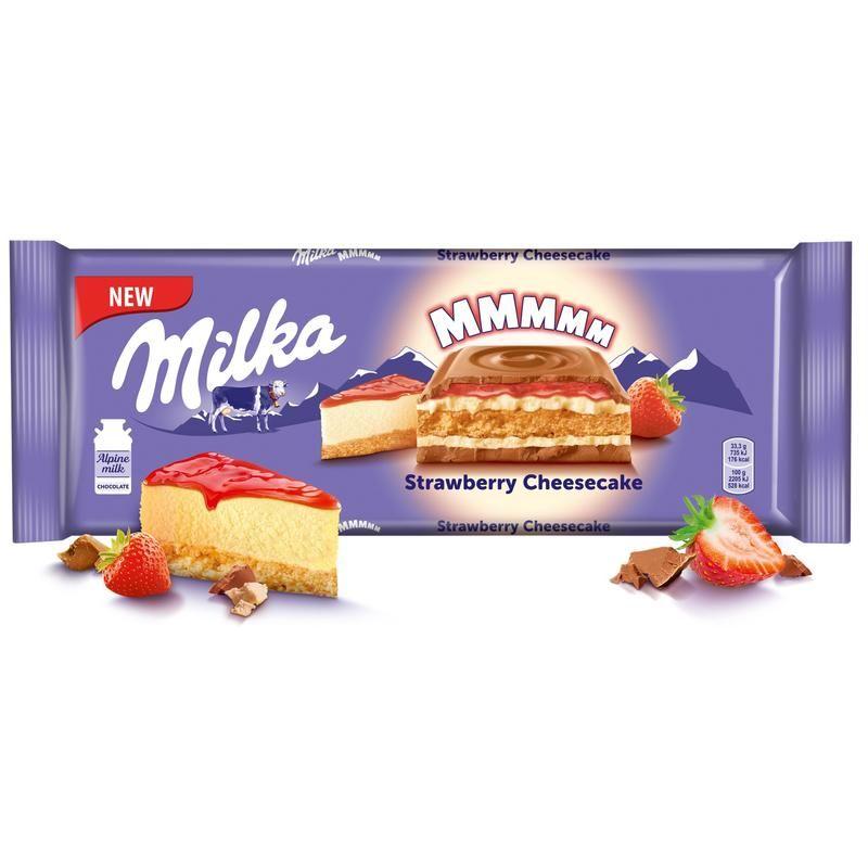 Milka большая плитка КЛУБНИКЧНЫЙ ЧИЗКЕЙК strawberry 300гр (12шт-упак ...