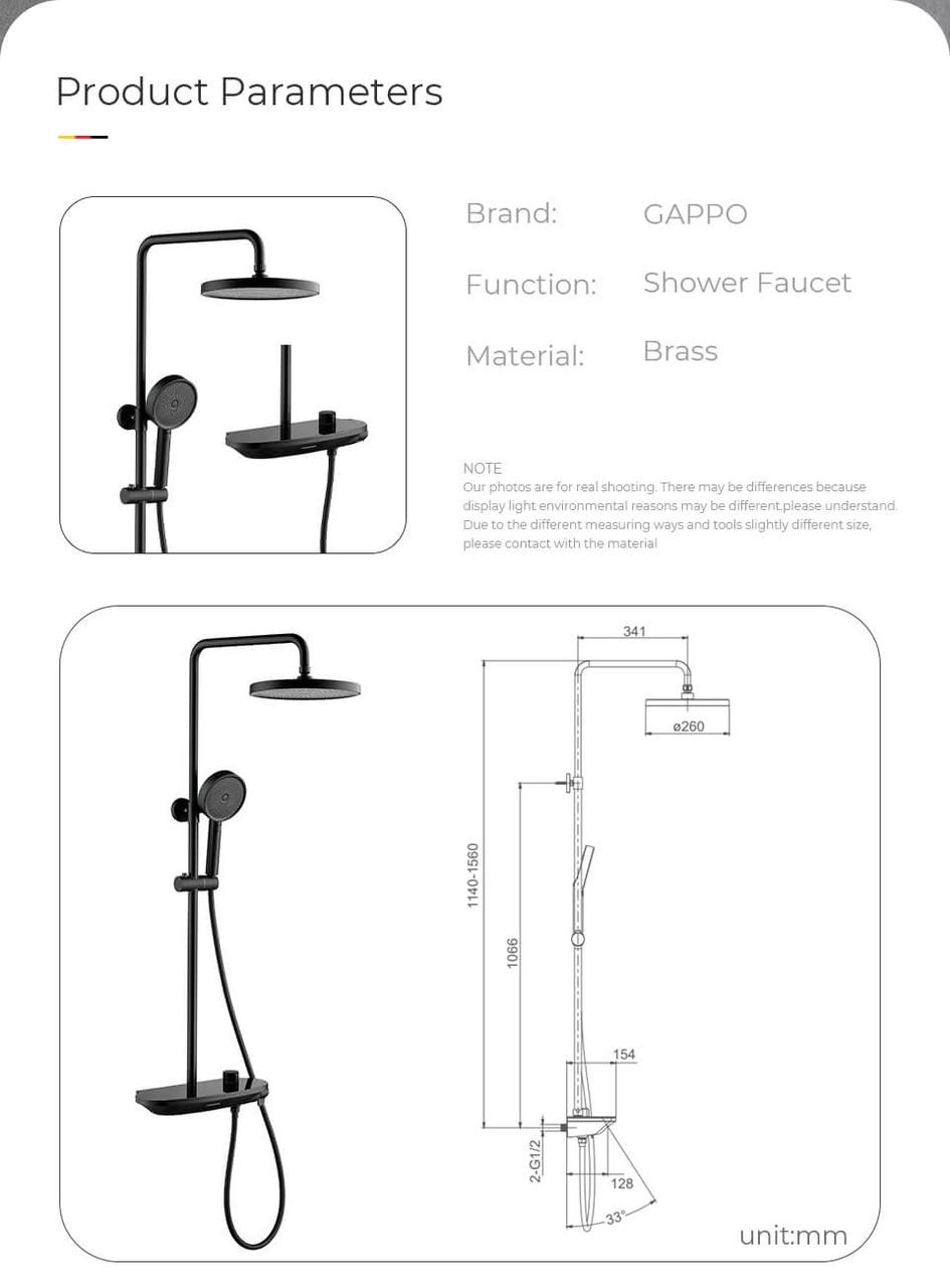 Душевая система с полкой из каленого стекла Gappo черный G2495-86: низкие цены со склада в ...
