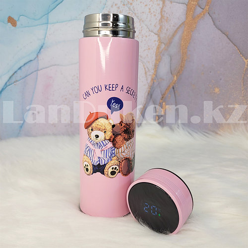 Термос с термодатчиком и заварником 500 мл розовый с рисунком (id ...