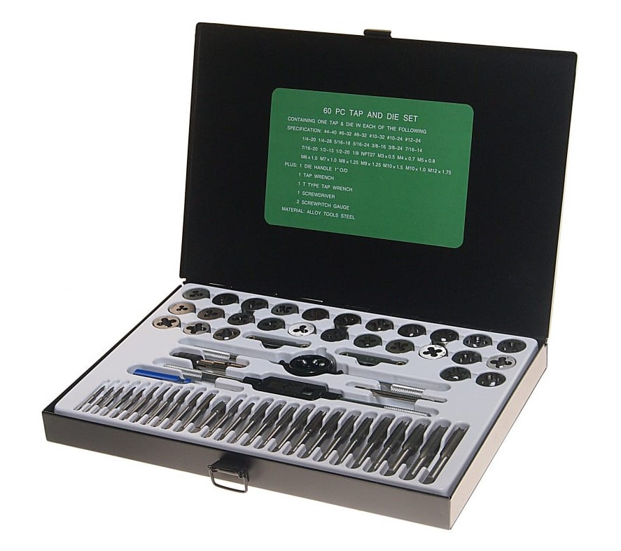 Набор метчиков и плашек метрический и дюймовый 60 предметов ROCKFORCE ...