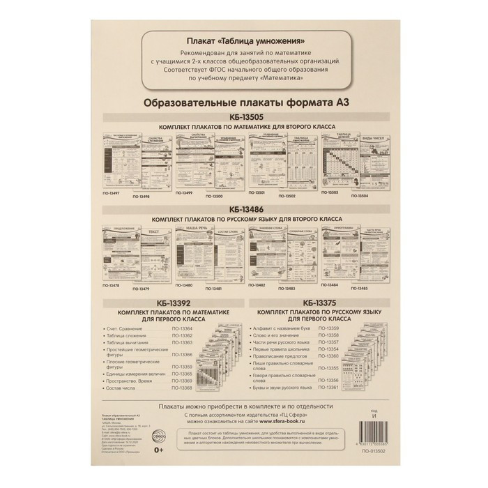 Плакат "Таблица умножения" 34 х 49 см (id 107400301)