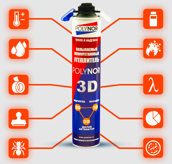 Купить Напыляемый полиуретановый утеплитель POLYNOR 3D 1000 мл в Алматы от компании "IPANDA ...