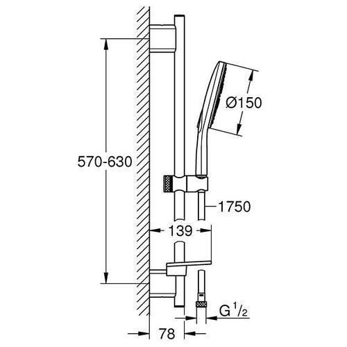 Душевой гарнитур 600, 3 вида струи, с полочкой, хром Grohe Rainshower ...