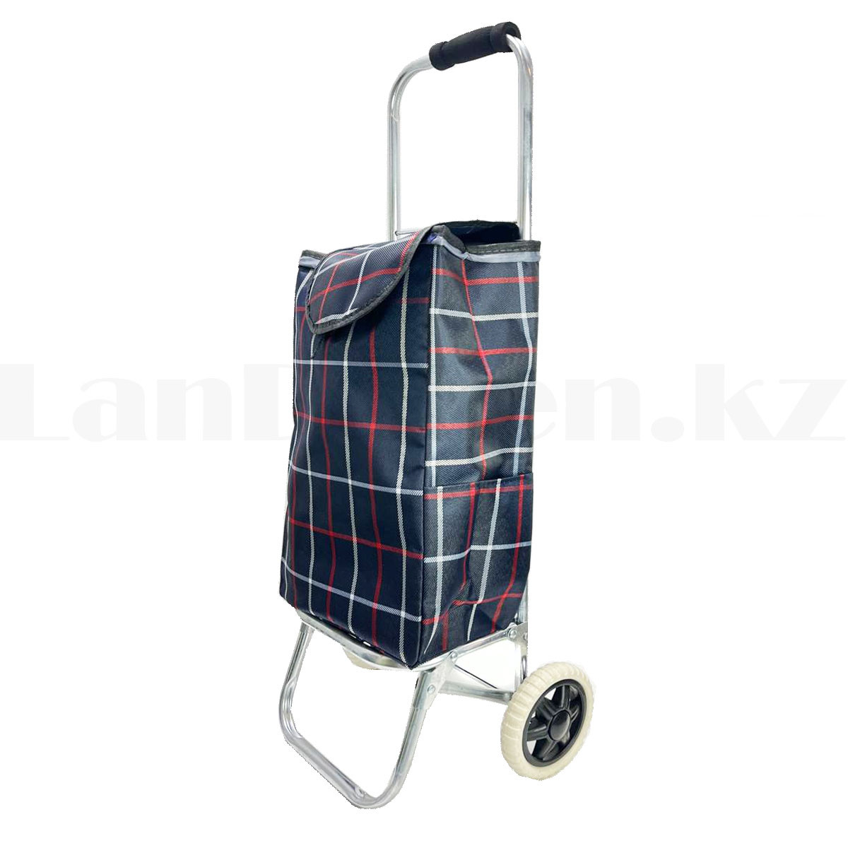 Хозяйственная сумка тележка клетчатая синяя металлическая на 2 колесах