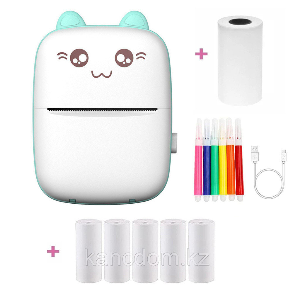 Портативный мини-принтер "Cutie" 5шт термобумага, 5цв. фломастер ...