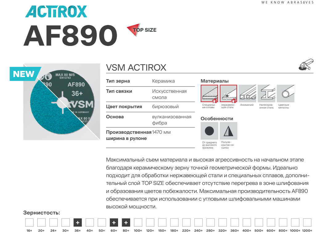 Круг фибровый VSM ACTIROX TOP SIZE AF890 S1 E P36 125mm 709158 AZIA ...