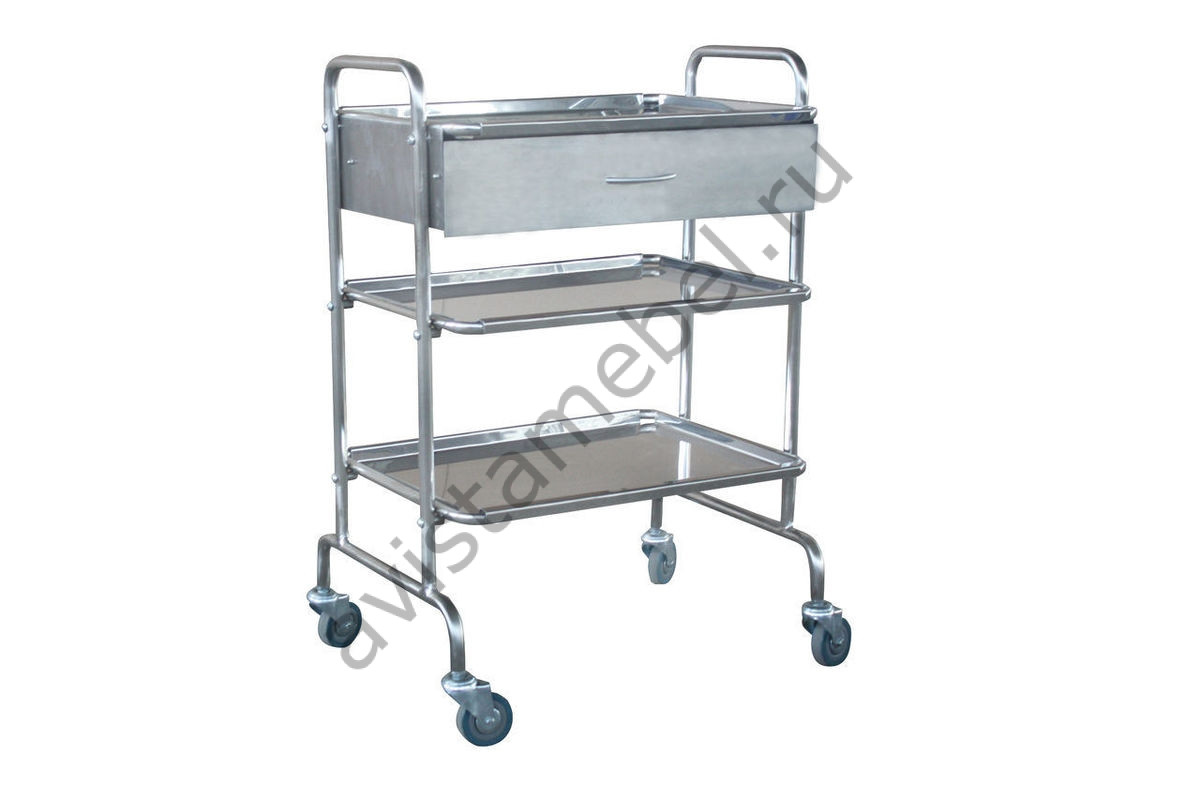 Столик манипуляционный СМм-3 из нержавеющей стали ( ящик + три полки ...